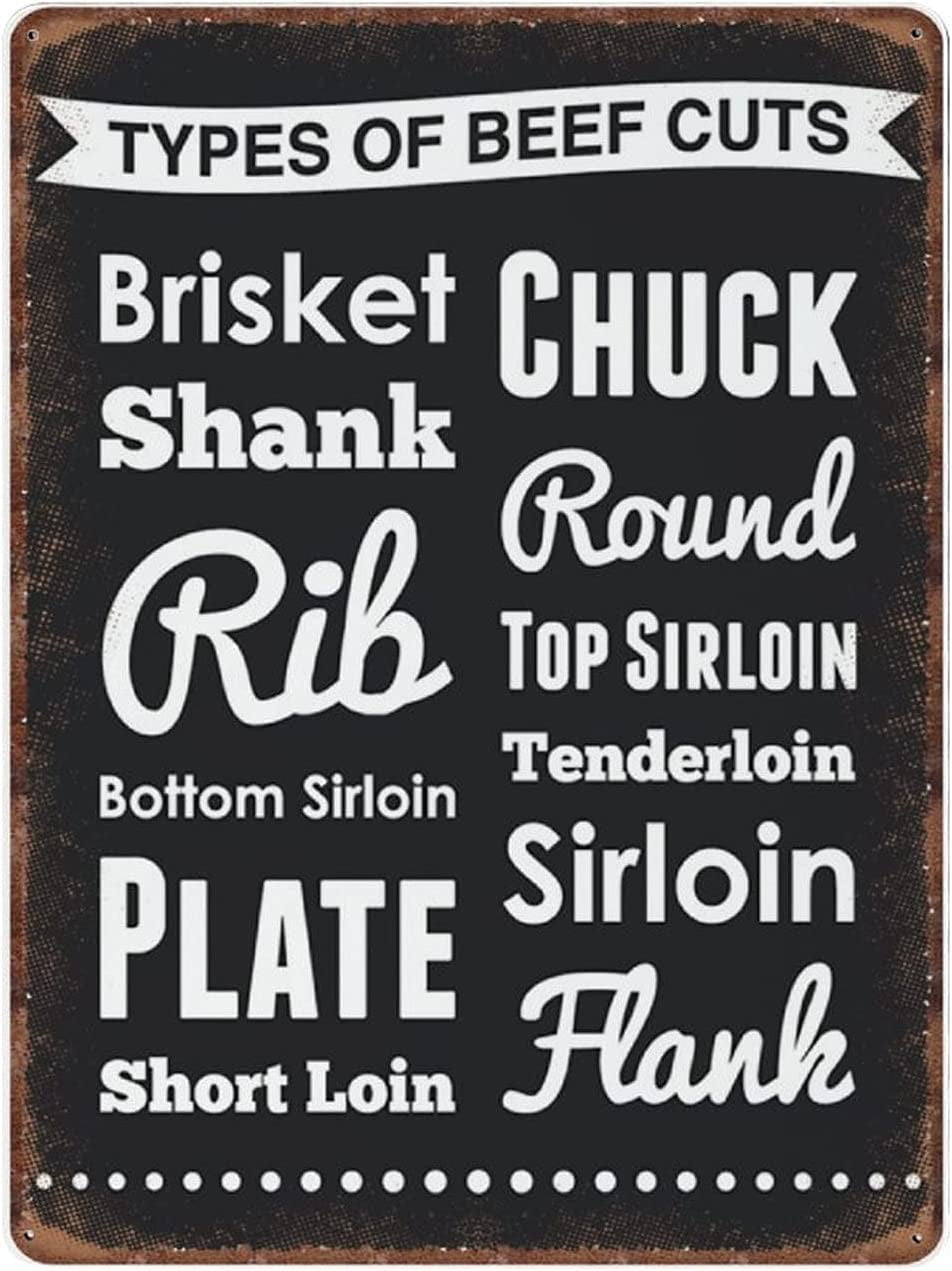Tin Sign 12x16 Inch Types Of Beef Cuts Butcher Diagram Types Of Meat ...