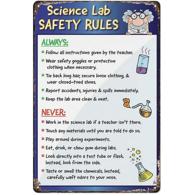 Tin Sign 12x16 Inch Vintage Metal Tin Sign Science Lab Safety Rules ...