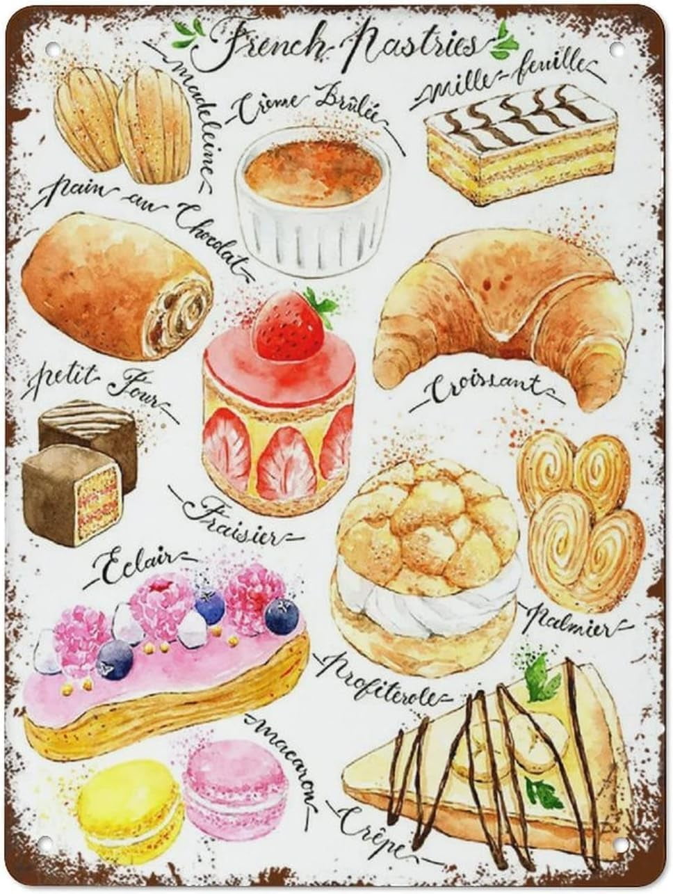 Tin Sign 12x16 Inch Vintage Signs For Kitchen French Pastries Fine ...