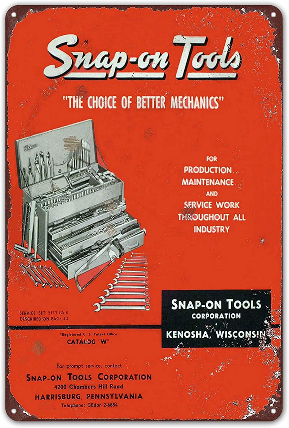 Tin Sign 1958 Snap On Tool Catalog Vintage Style Reproduction Metal Tin ...