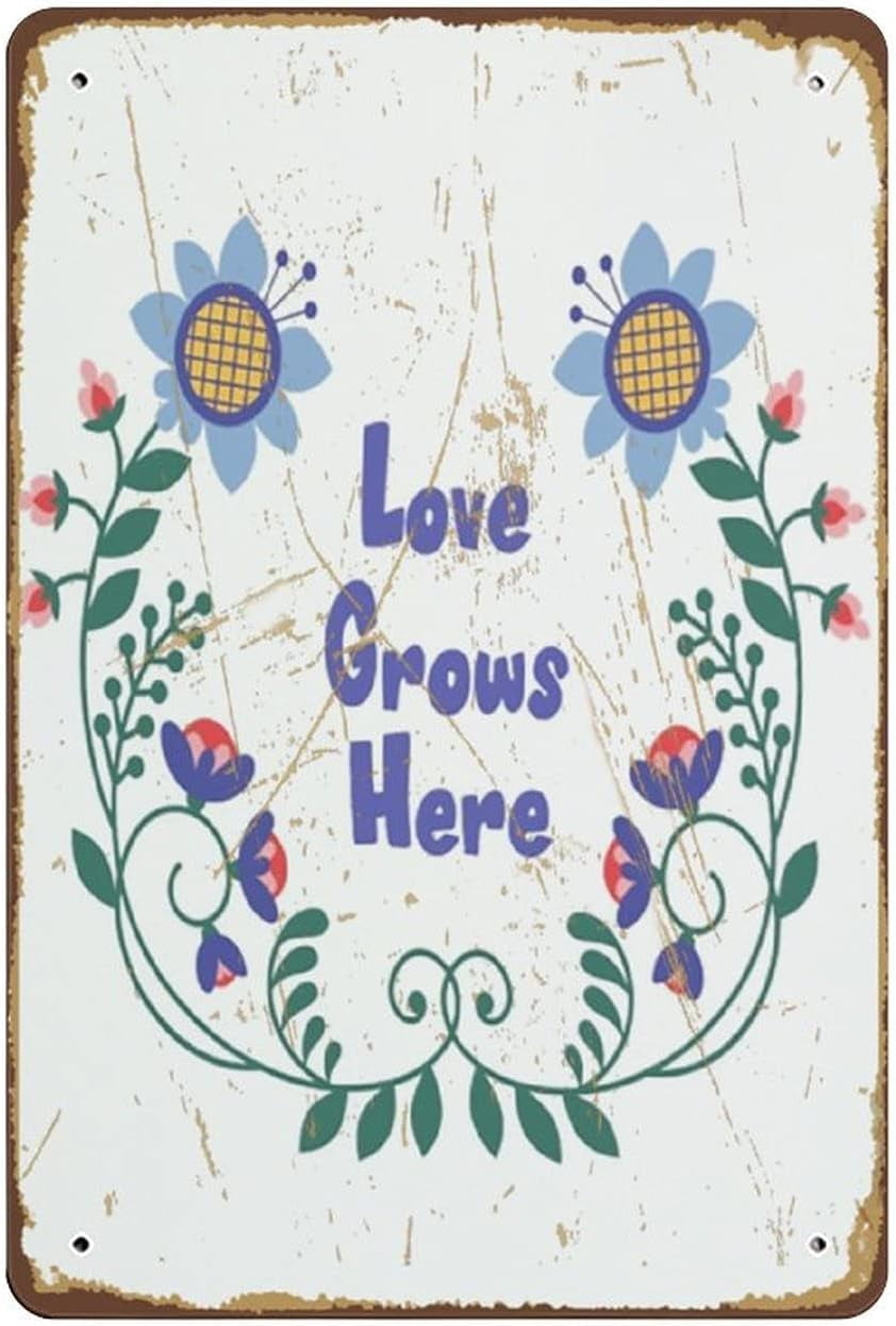 Tin Sign 5.5x8 Inch Cottage Core Aesthetic Poster Love Grows Here ...