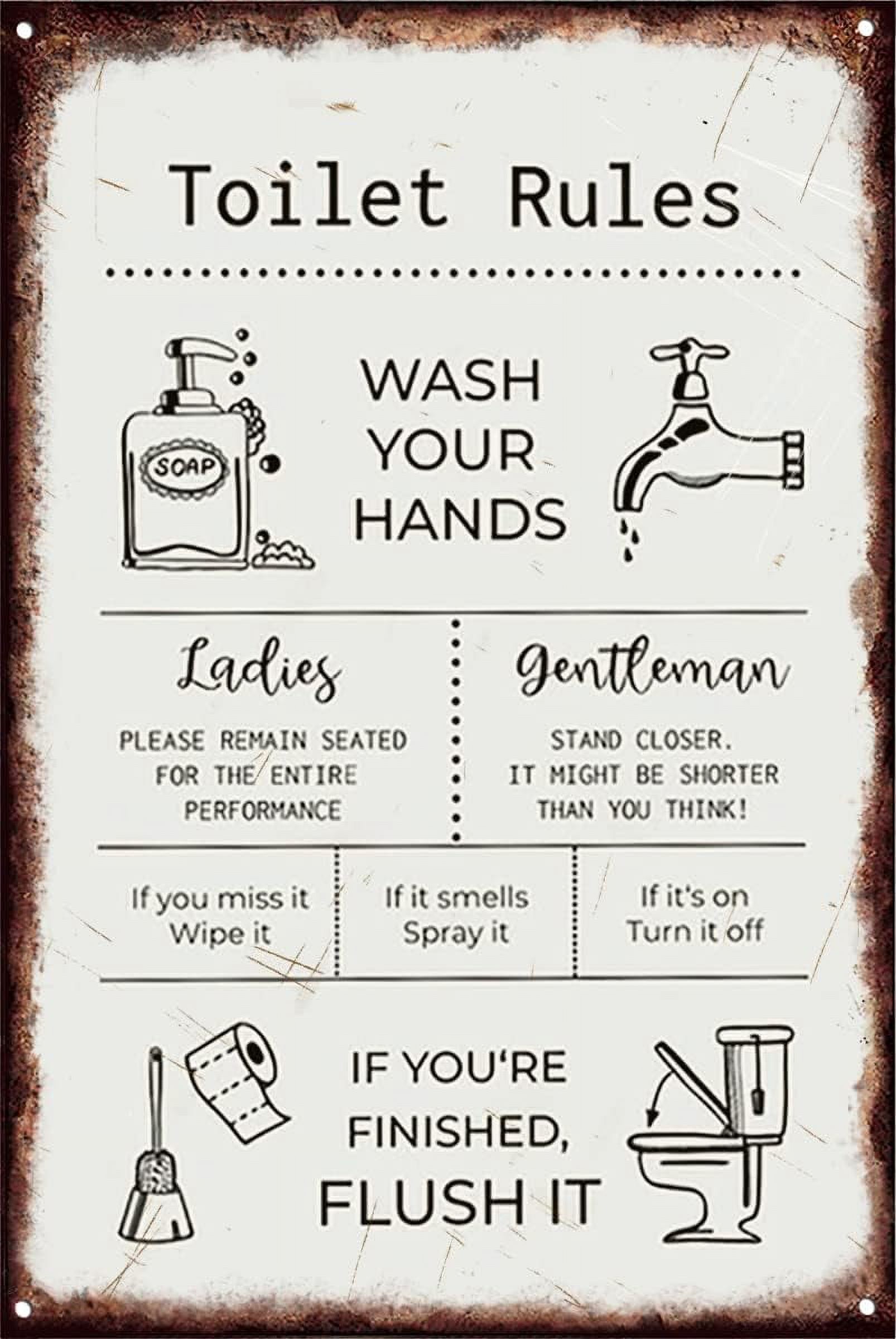 Tin Sign 5.5x8 Inch Toilet Rules Bathroom Rules Bathroom Wall Art Home ...