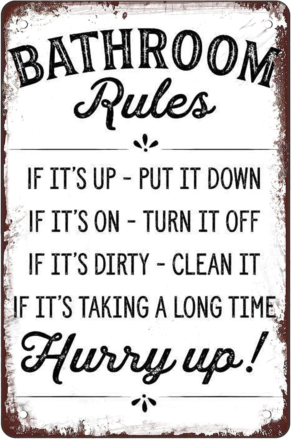 Tin Sign 8x12 Inch Bathroom Rules Wall Art Bathroom Rules Wall Decor ...