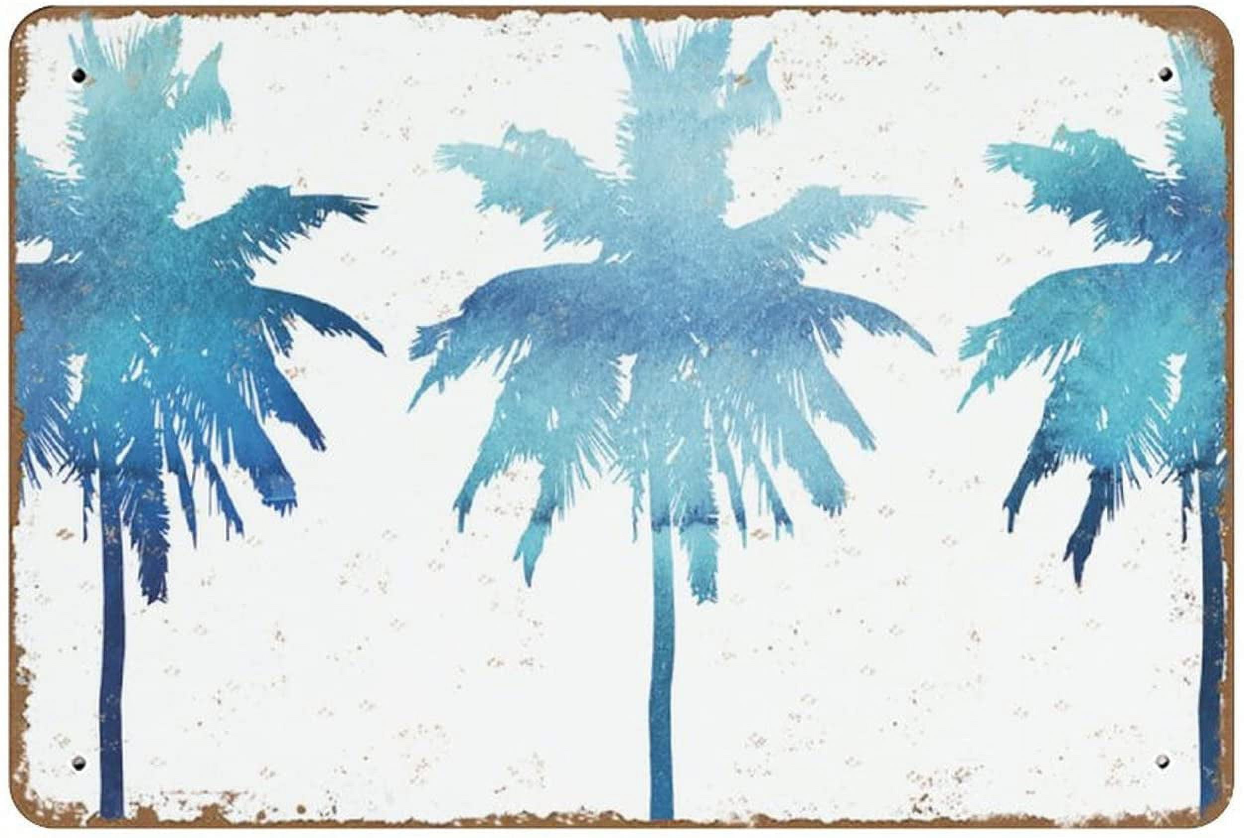 Tin Sign 8x12 Inch Blue Palm Trees Art Print Palm Tree Wall Art Blue ...