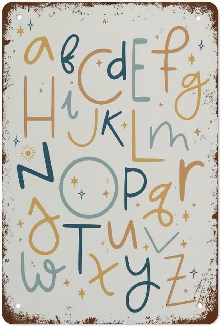 Tin Sign 8x12 Inch Boho Alphabet Poster Alphabet Print Kids Wall Art ...