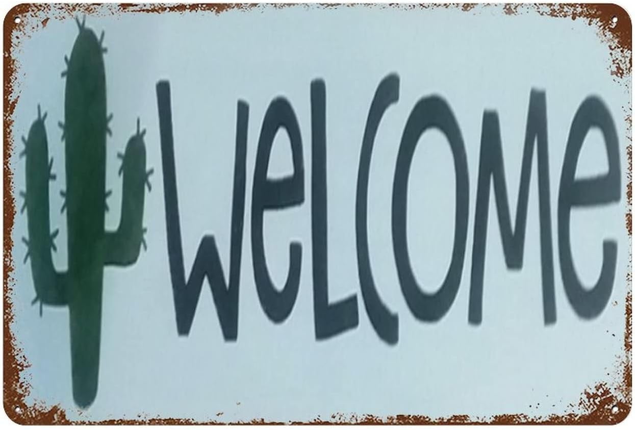 Tin Sign 8x12 Inch Cactus Welcome Farmhouse Sign Summer Decor Wall Art ...