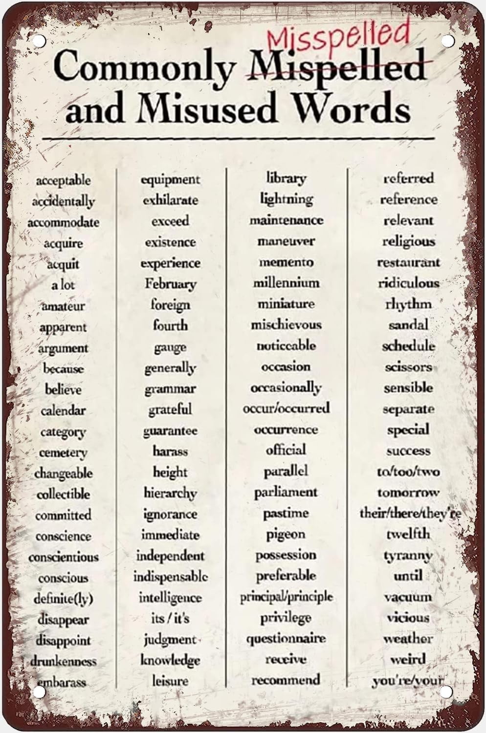 Tin Sign 8x12 Inch Commonly Misspelled And Misused Words Tin Sign ...