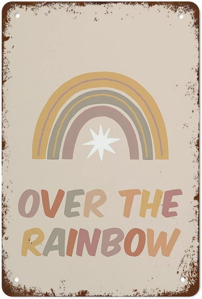Tin Sign 8x12 Inch Cute Boho Chic Print Hearts Rainbow and Clouds Wall ...