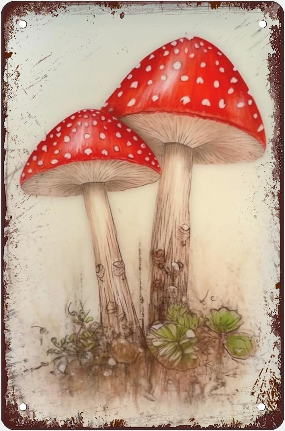 Tin Sign 8x12 Inch Cute Red Mushroom Tin Signs Rustic Kitchen Retro ...