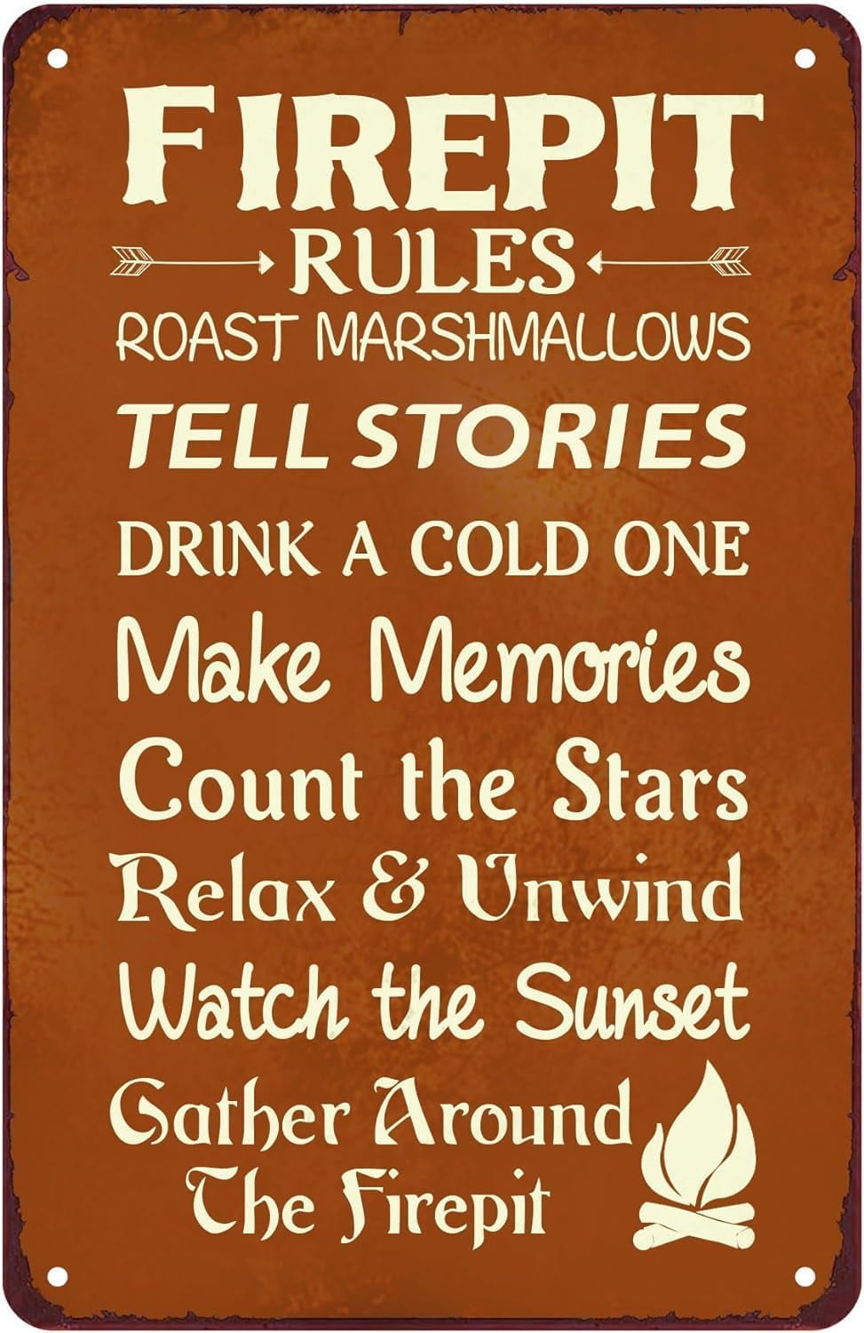 Tin Sign 8x12 Inch Fire Pit Rules Aluminum Tin Sign Man Cave Wall Decor ...
