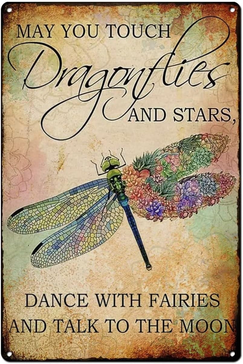 Tin Sign 8x12 Inch Funny Retro Metal Tin Sign Dragonfly May You Touch ...