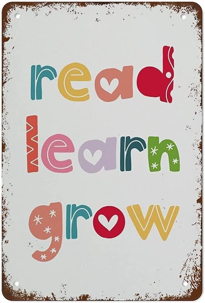 Tin Sign 8x12 Inch Funny Vintage Tin Metal Sign Read Learn Grow Reading ...