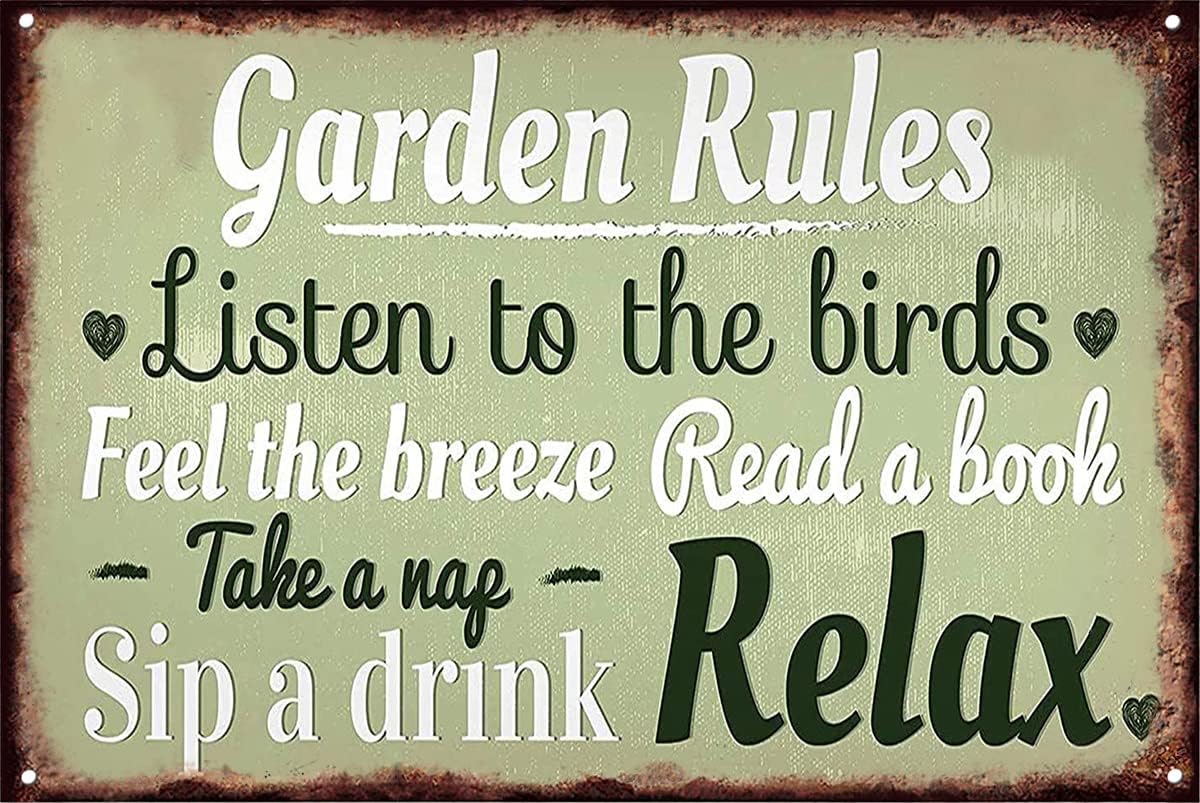 Tin Sign 8x12 Inch Garden Rules Novelty Hanging Plaque Summer House ...