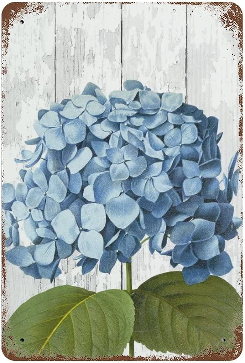 Tin Sign 8x12 Inch Hydrangea Bouquets Aluminum Metal Signs Blue ...