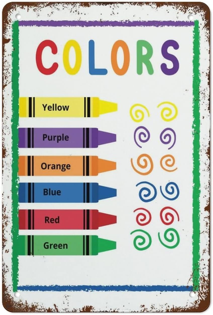 Tin Sign 8x12 Inch Kids Colors Poster Crayon Wall Art Colorful Print ...