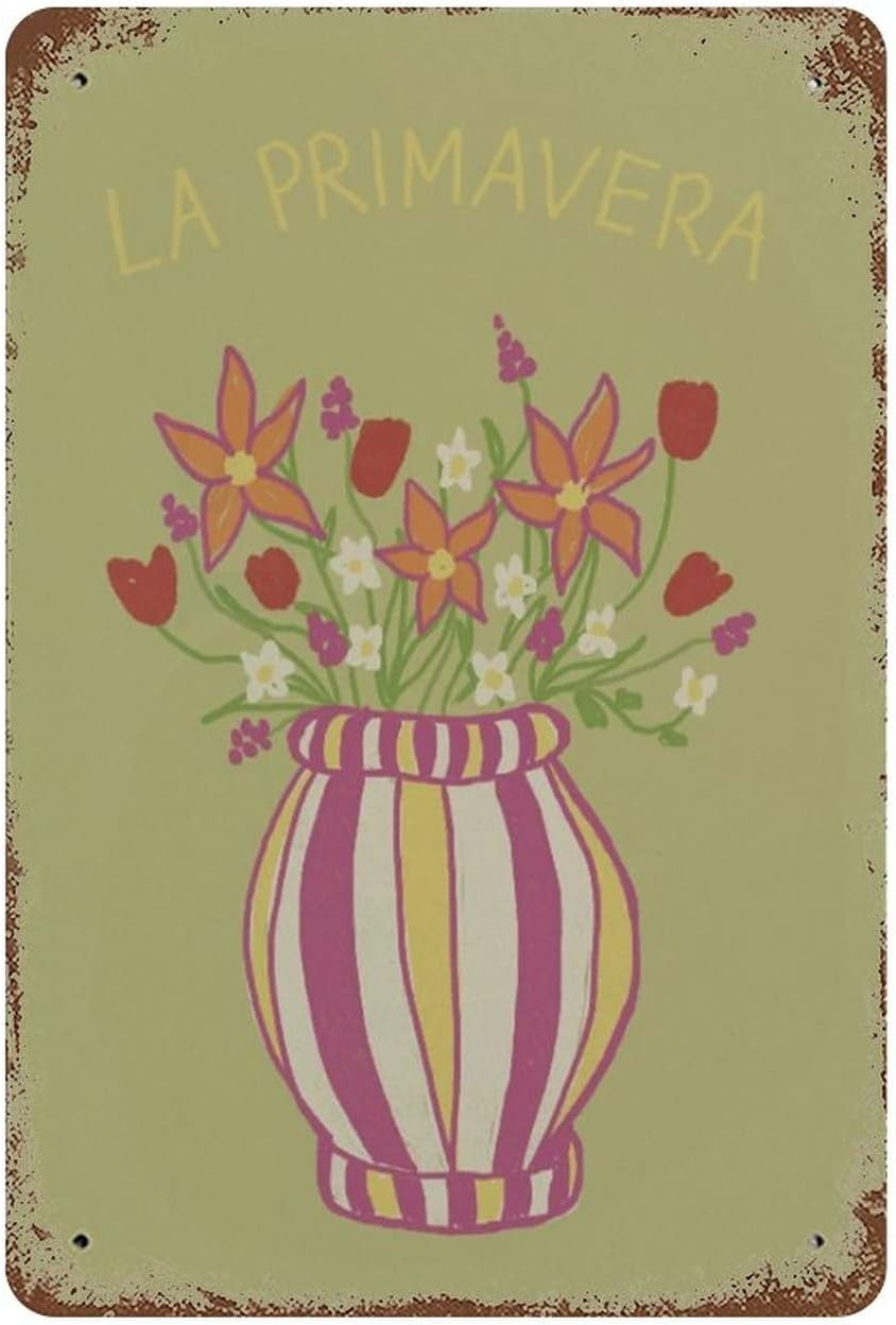Tin Sign 8x12 Inch La Primavera Flower Vase Tin Signs Retro Poster ...