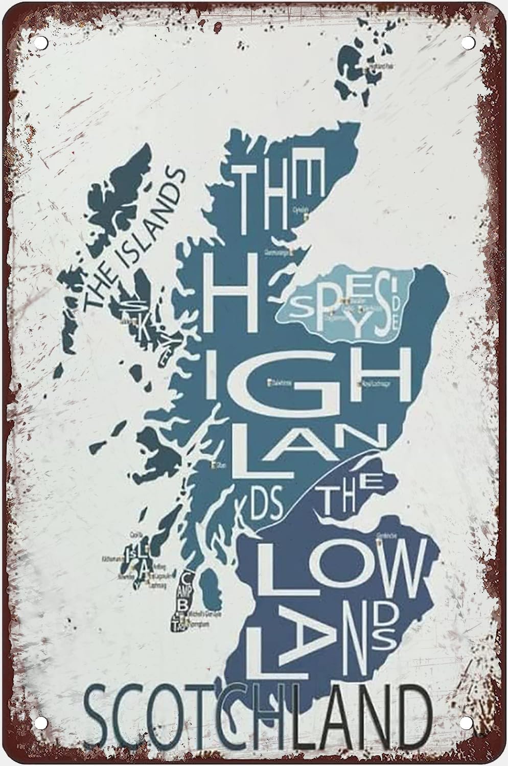 Tin Sign 8x12 Inch Map Of The Scotch Regions And Distilleries Of ...