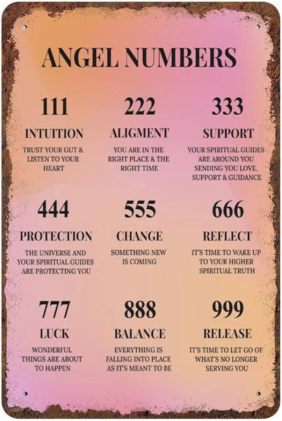 Tin Sign 8x12 Inch Metal Sign Angel Numbers Wall Art Vintage Tin Signs ...