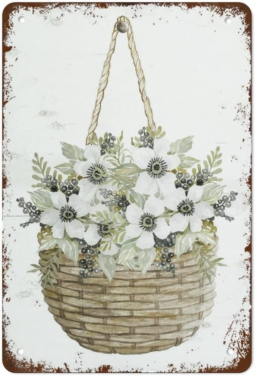 Tin Sign 8x12 Inch Metal Tin Sign Vintage Basket Of Poppies Wall Decor ...