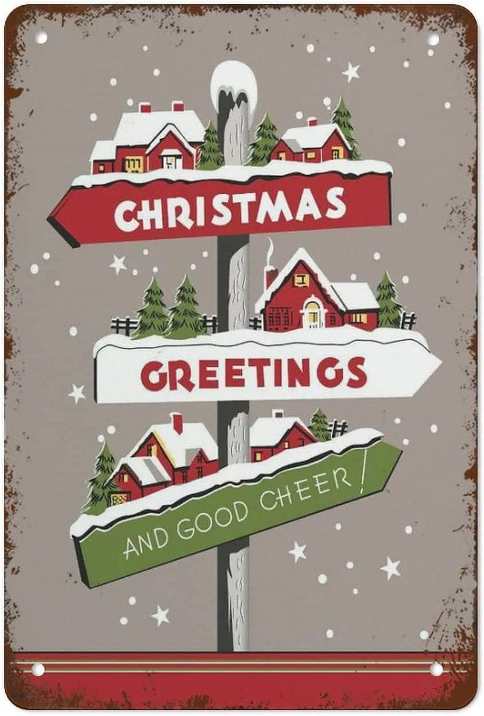 Tin Sign 8x12 Inch Metal Tin Sign Vintage Christmas Greetings Holiday ...