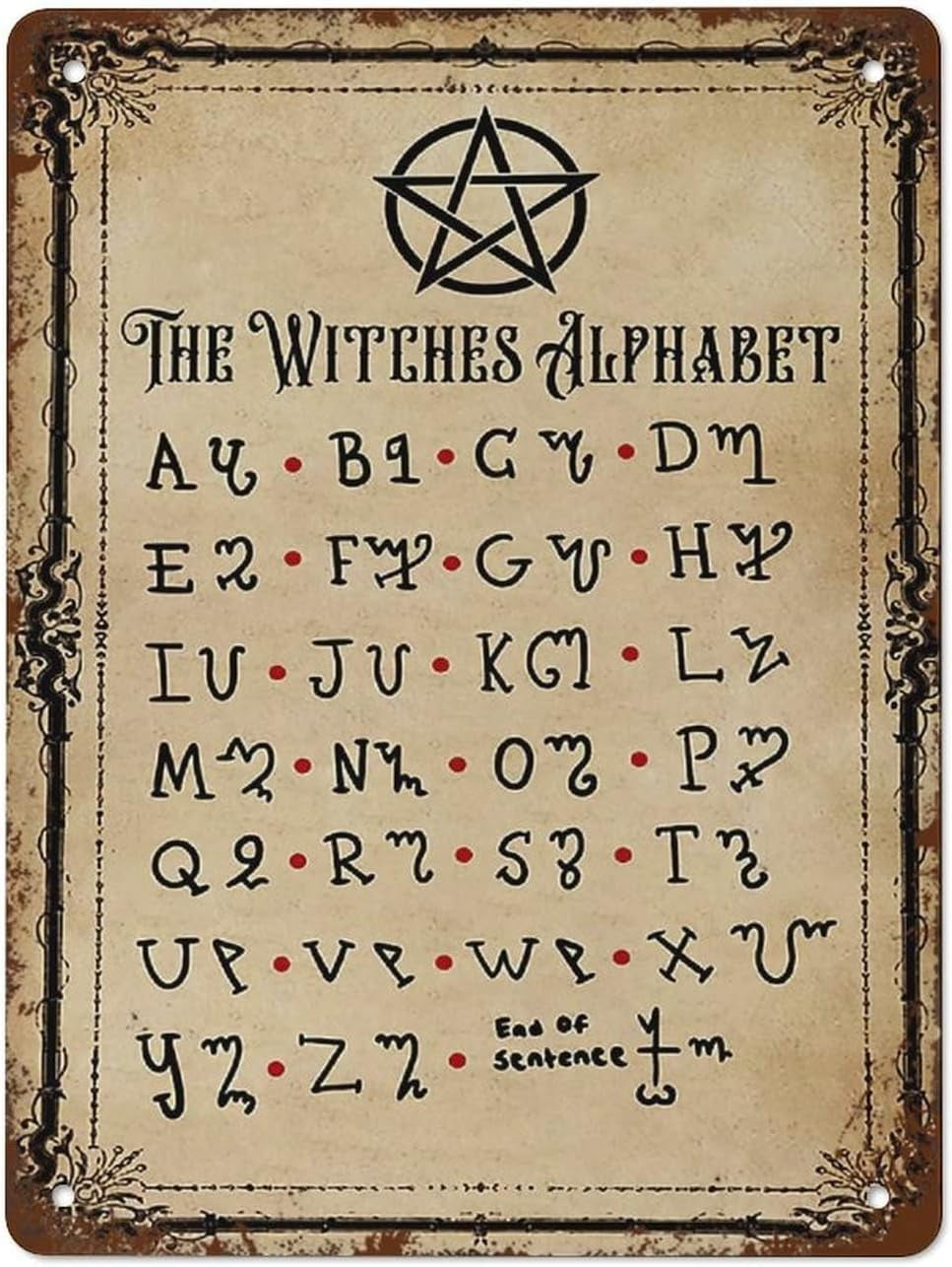 Tin Sign 8x12 Inch Metal Sign Vintage Signs The Witches Alphabet Poster ...
