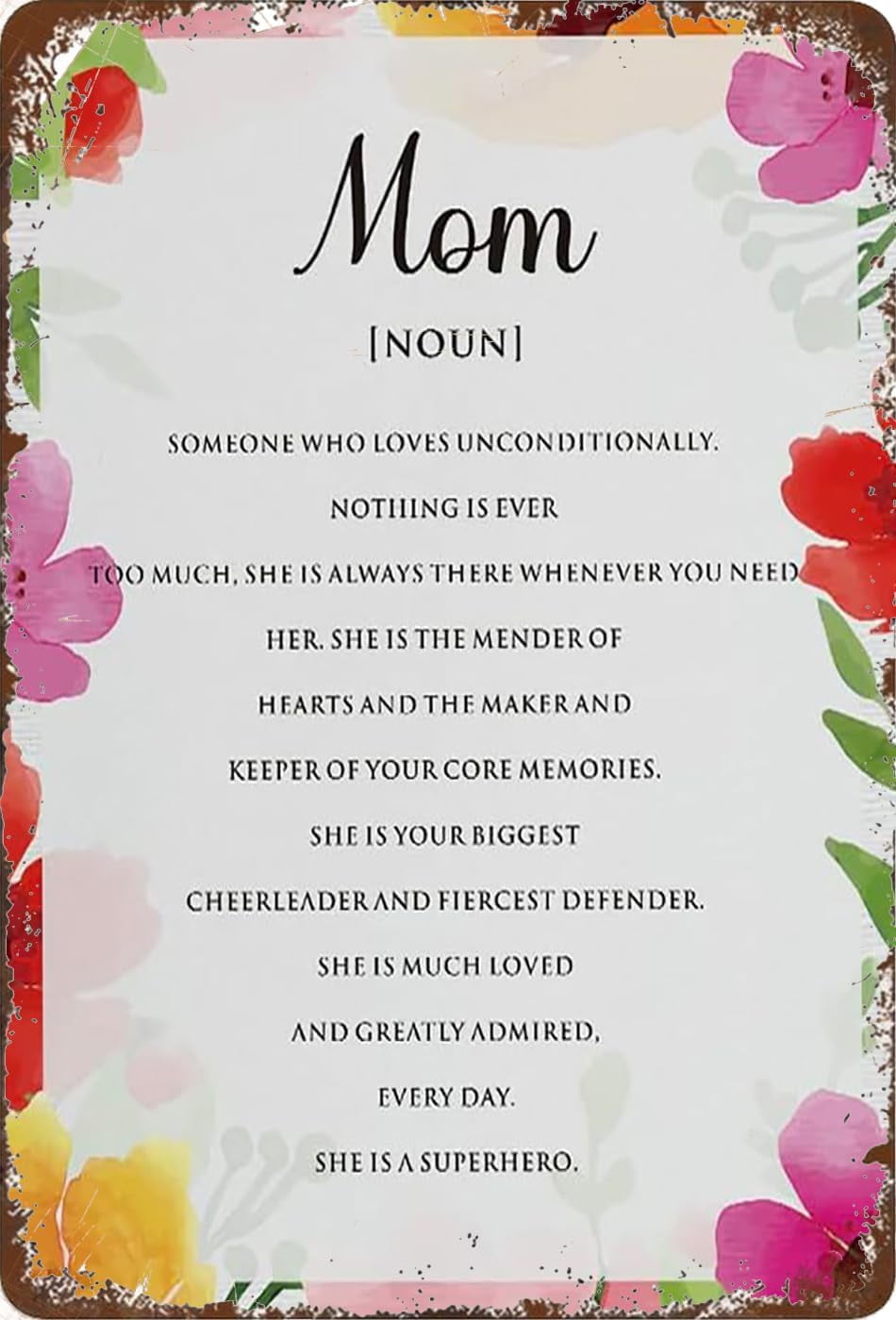 Tin Sign 8x12 Inch Mom Definition Sign Gifts, Rustic Floral Mother Tin ...