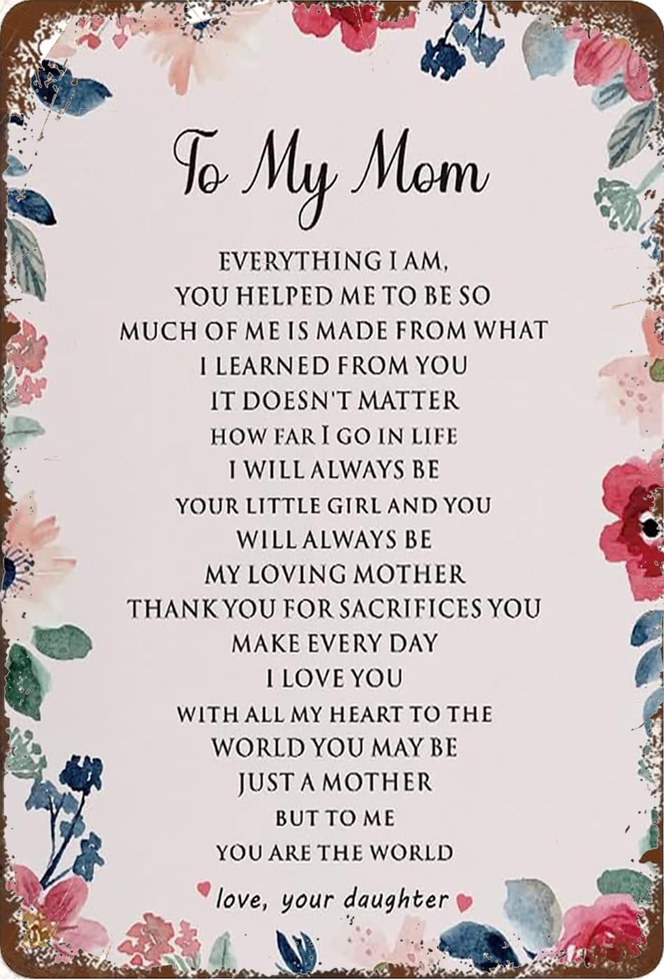 Tin Sign 8x12 Inch Mom Sign Gifts From Daughter, Rustic Floral Mom I ...