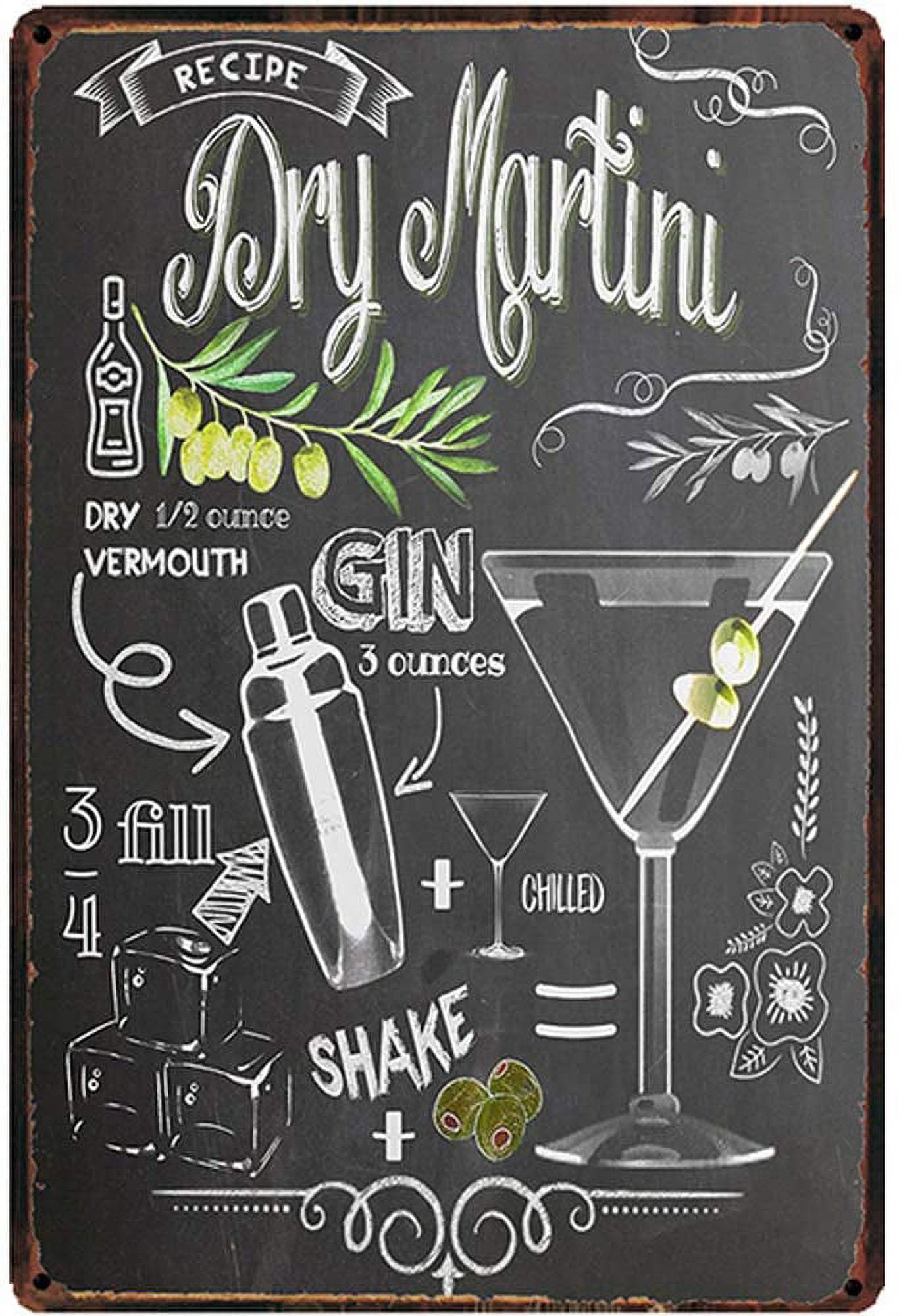 Tin Sign 8x12 Inch Original Retro Tin Signs Dry Martini Cocktail Recipe ...