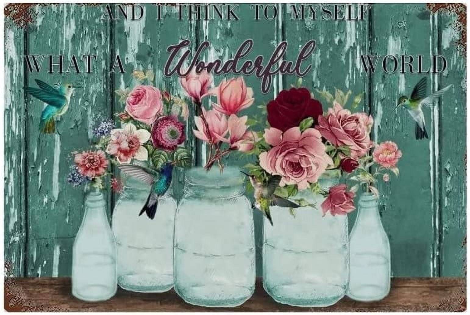 Tin Sign 8x12 Inch Pink Roses And Hummingbirds Tin Sign Vintage Metal ...