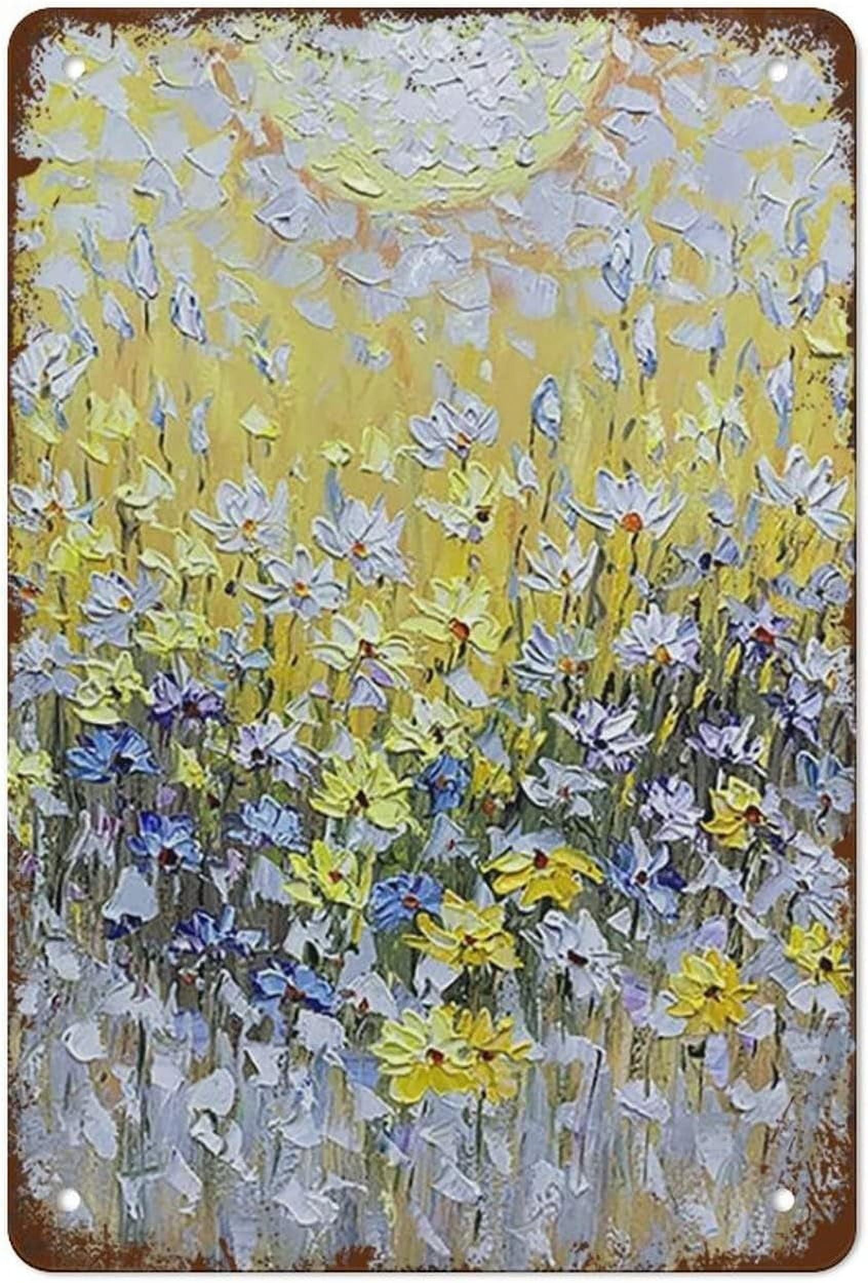 Tin Sign 8x12 Inch Retro Tin Sign Abstract Blossom Daisy Oil Painting ...