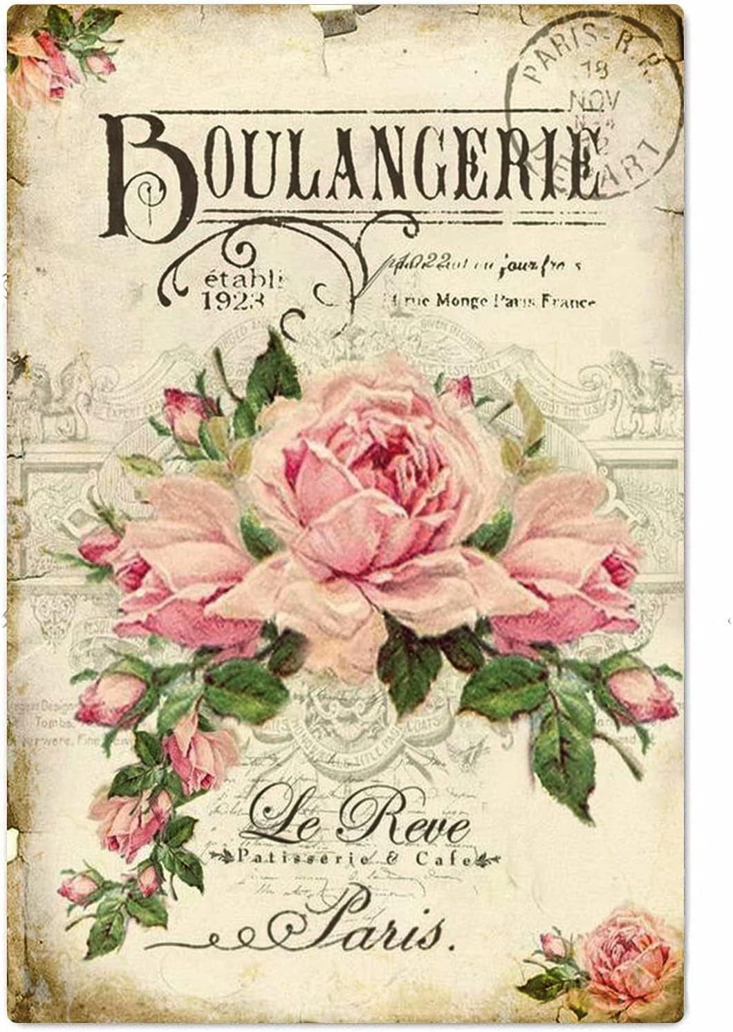 Tin Sign 8x12 Inch Signs Wall Decor Retro Boulangerie Paris Flower ...