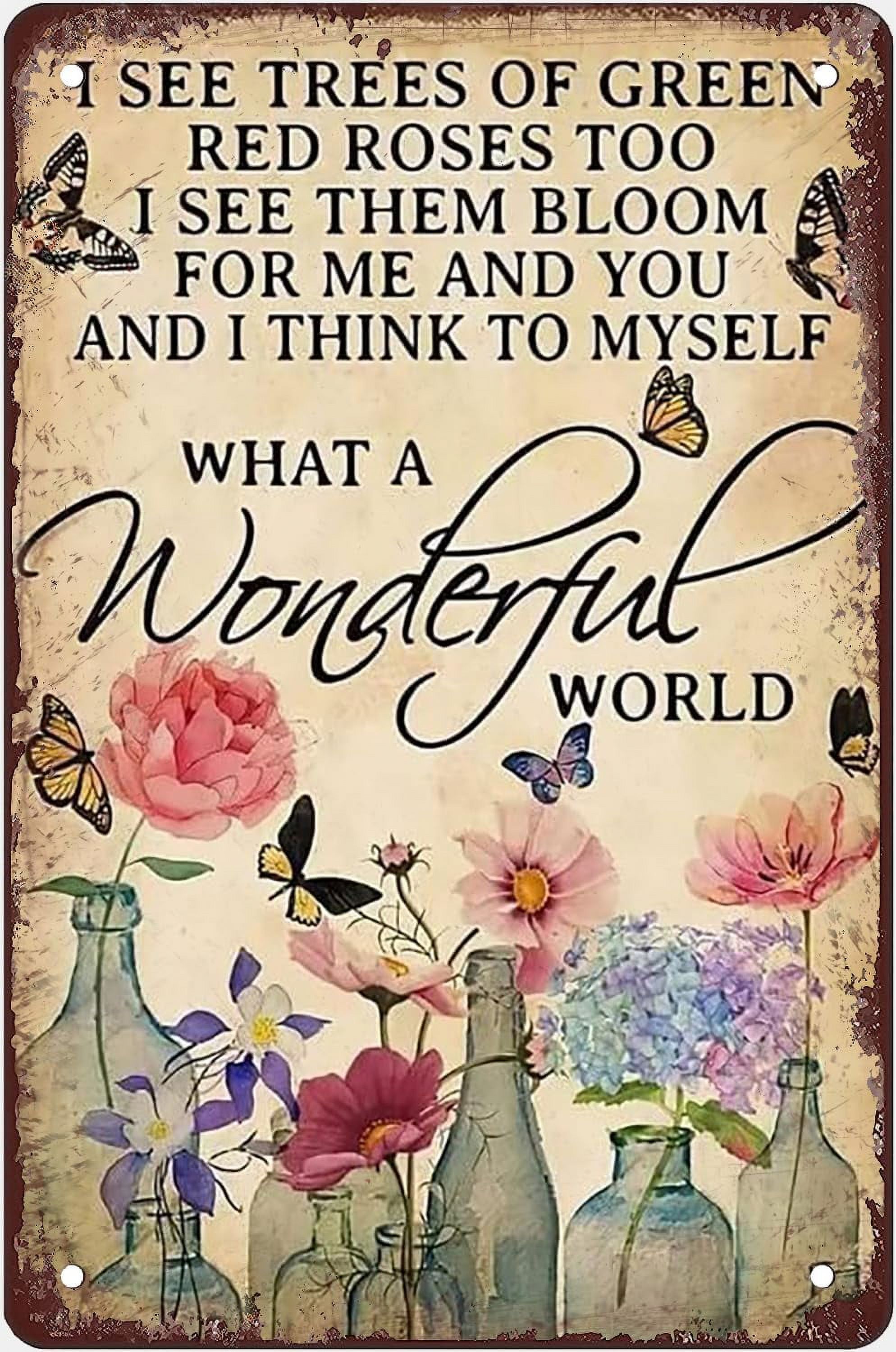 Tin Sign 8x12 Inch Tin Signs What A Wonderful World Flowers Funny Tin ...