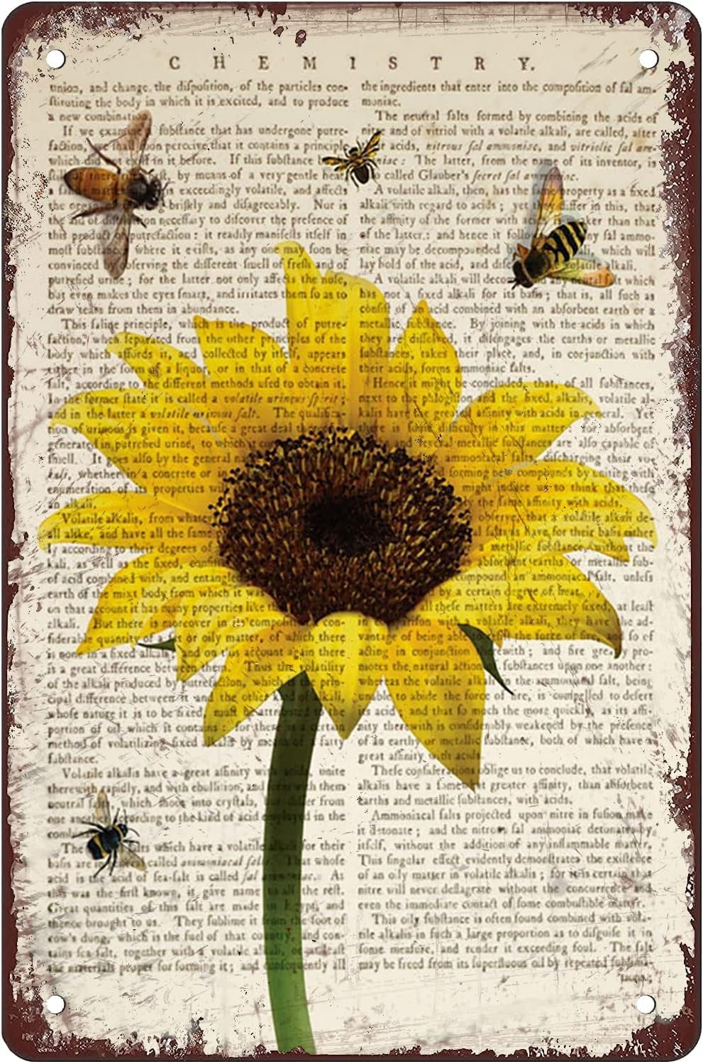 Tin Sign 8x12 Inch Sunflower With Bee Vintage Garden Metal Tin Signs ...