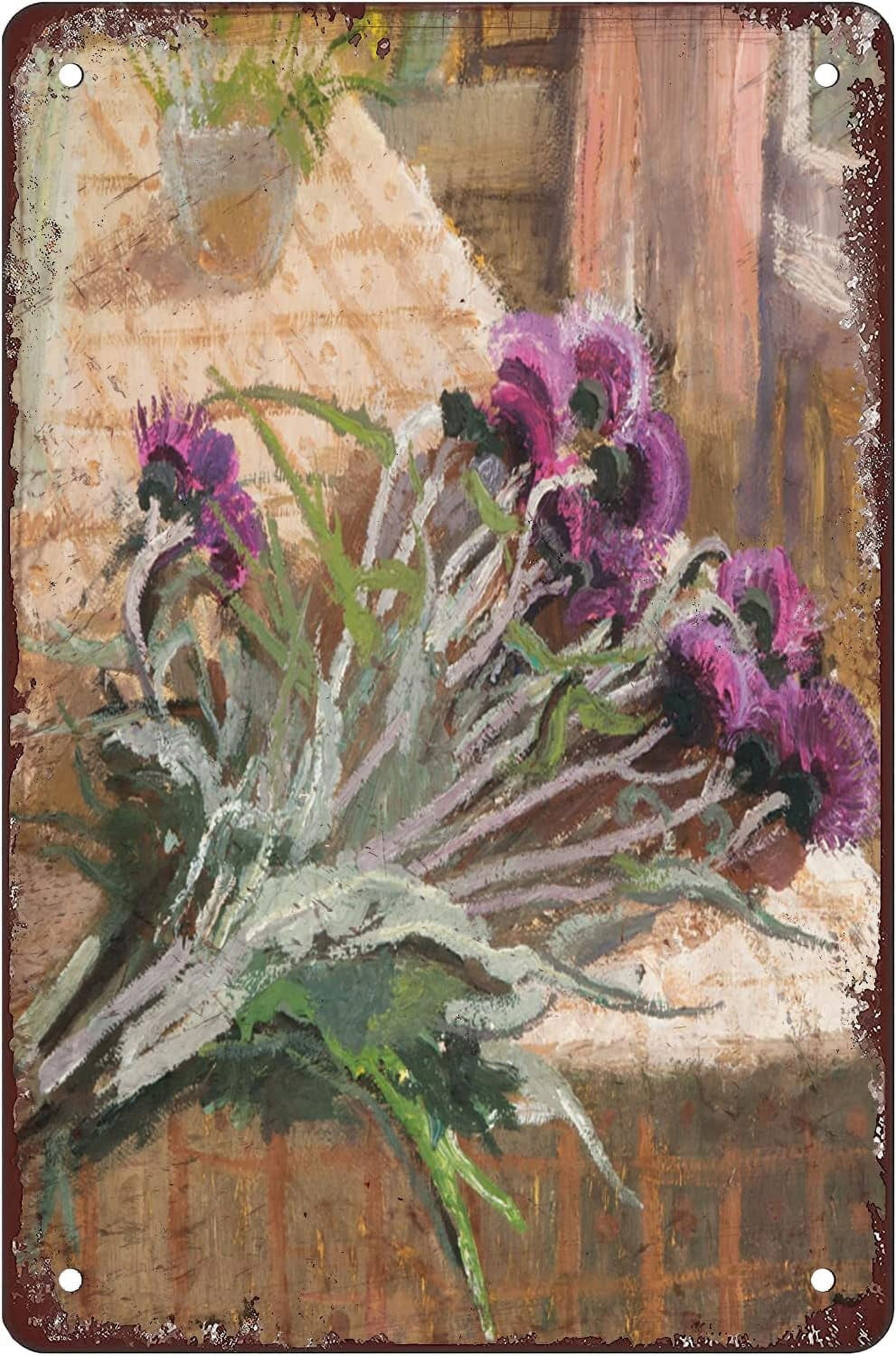Tin Sign 8x12 Inch Thistle Painting Tin Signs Retro Kitchen Posters ...
