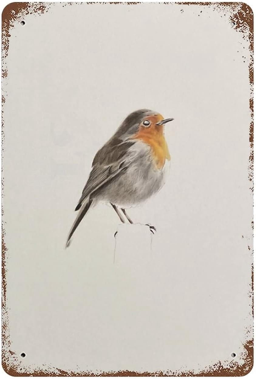 Tin Sign 8x12 Inch Throat Red Robin Red Bird Metal Plaque Sign Retro ...