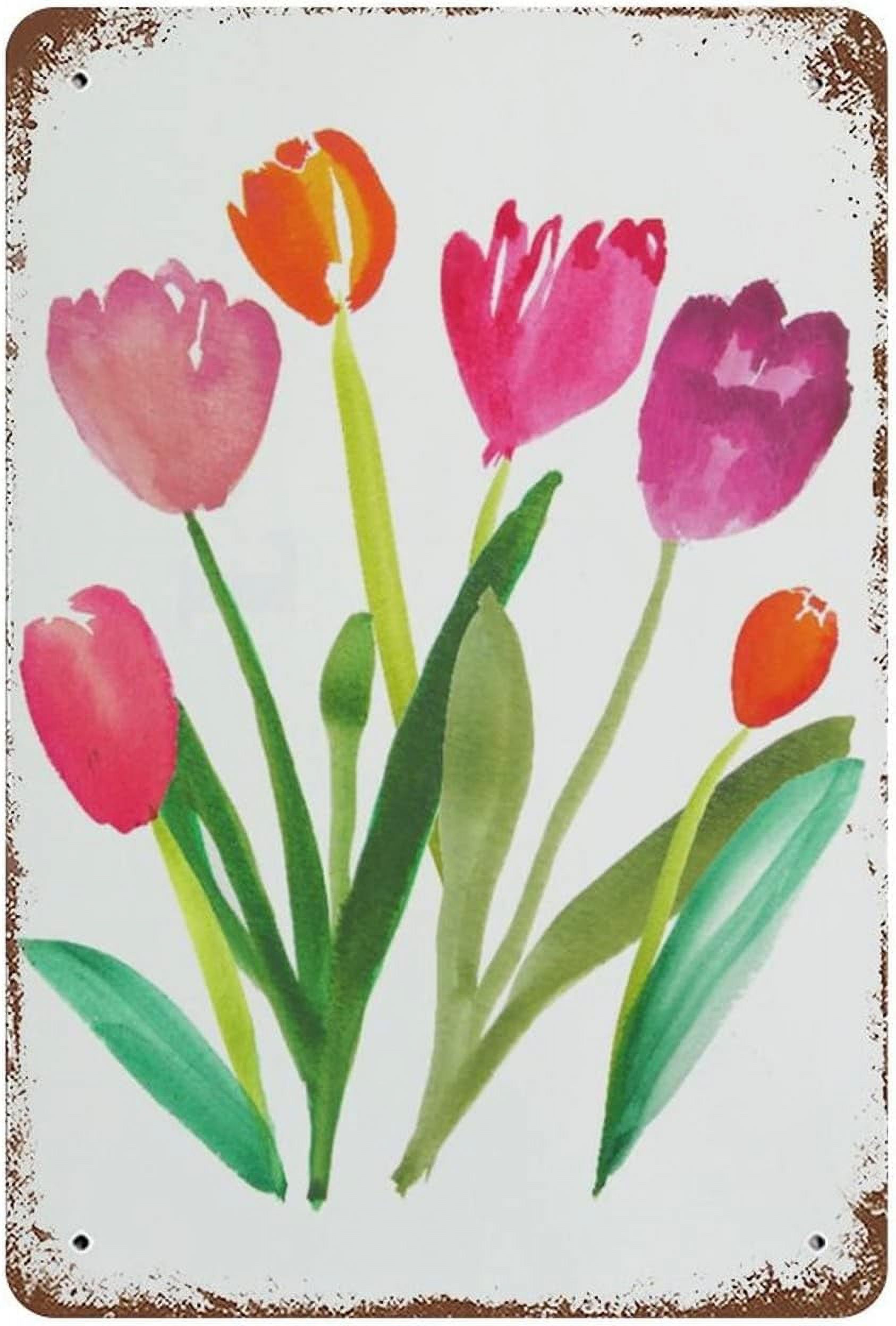 Tin Sign 8x12 Inch Tulip Watercolor Spring Tin Signs Retro Poster Decor ...