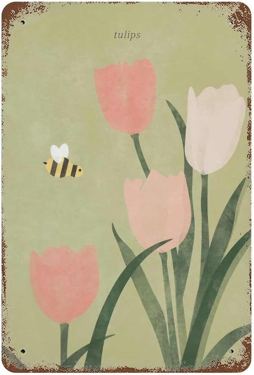 Tin Sign 8x12 Inch Tulips Spring Tin Signs Retro Poster Decor Wall ...