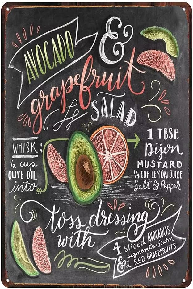 Tin Sign 8x12 Inch Vintage Avocado Grapefruit Salad Metal Tin Sign ...