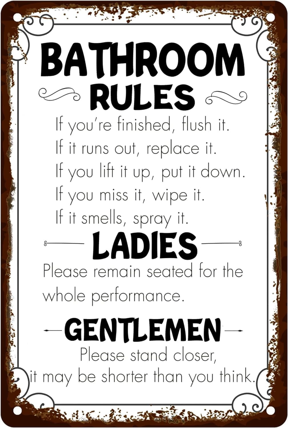 Tin Sign 8x12 Inch Vintage Bathroom Rules Metal Sign, Farmhouse Tin ...