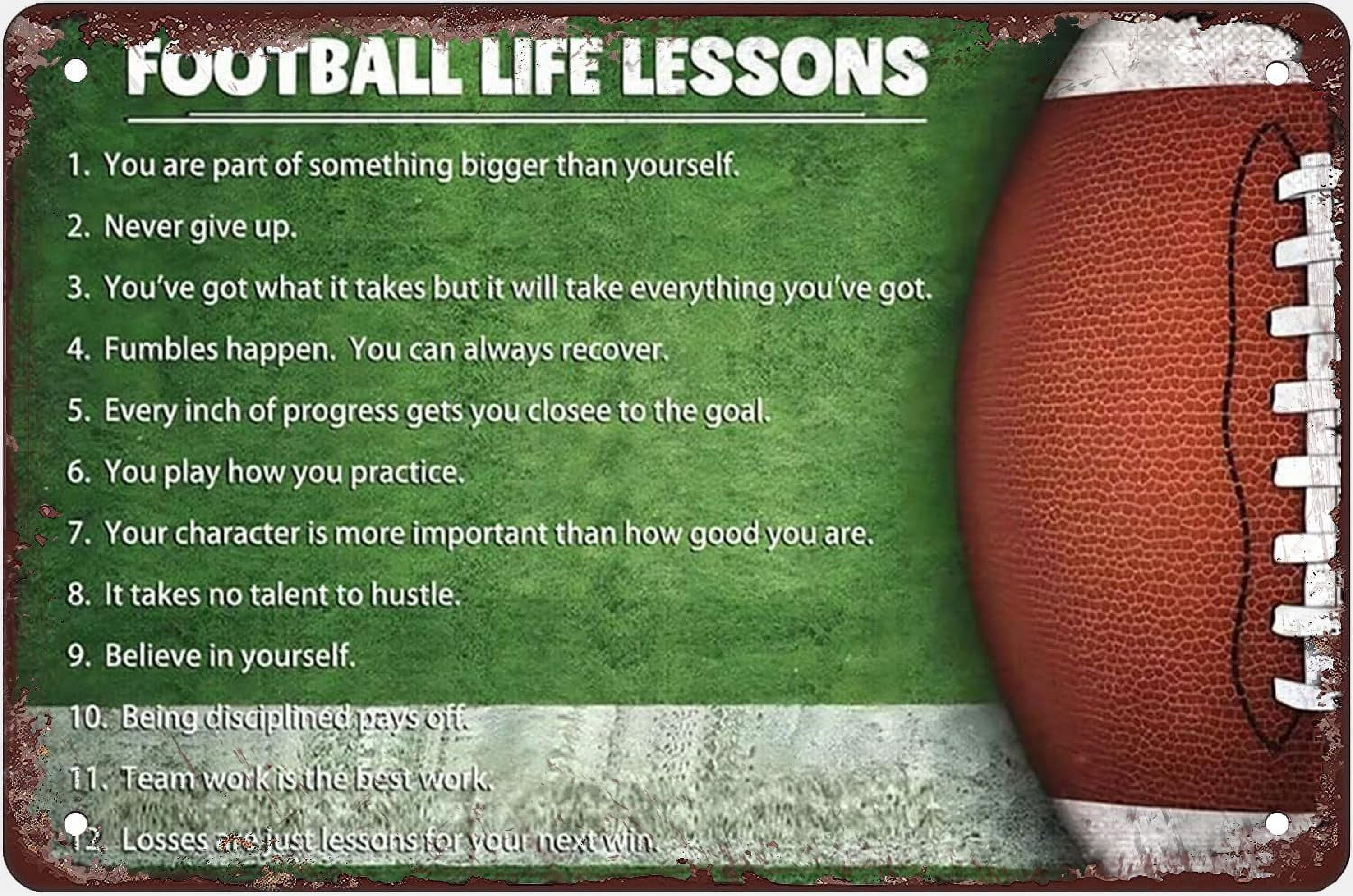 Tin Sign 8x12 Inch Vintage Football Life Lessons Tin Signs Football ...