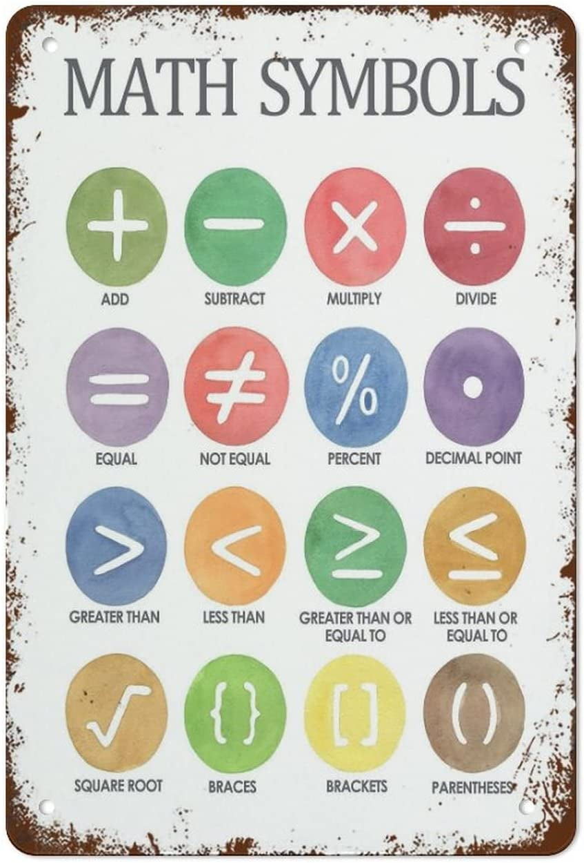 Tin Sign 8x12 Inch Vintage Metal Tin Sign Math Symbols Funny Poste Math ...