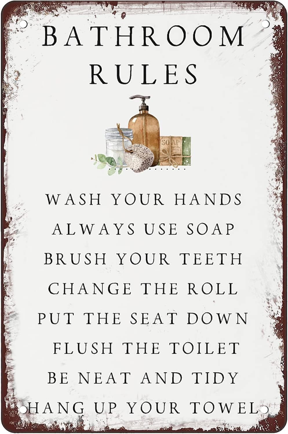 Tin Sign 8x5.5 Inch Bathroom Rules Wall Decor Art Farmhouse Bathroom ...