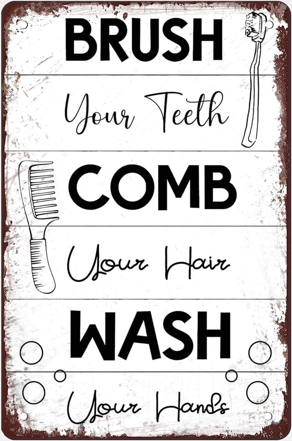Tin Sign 8x5.5 Inch Bathroom Tin Signs Wash Your Hands Brush Your Teeth ...