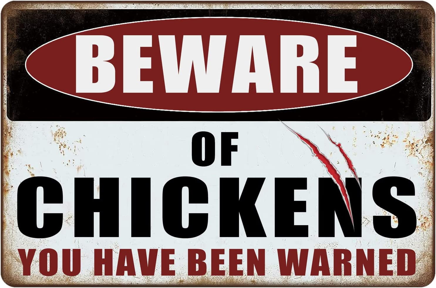 Tin Sign 8x5.5 Inch Beware Of Chickens Rooster Warning Novely Tin Sign ...