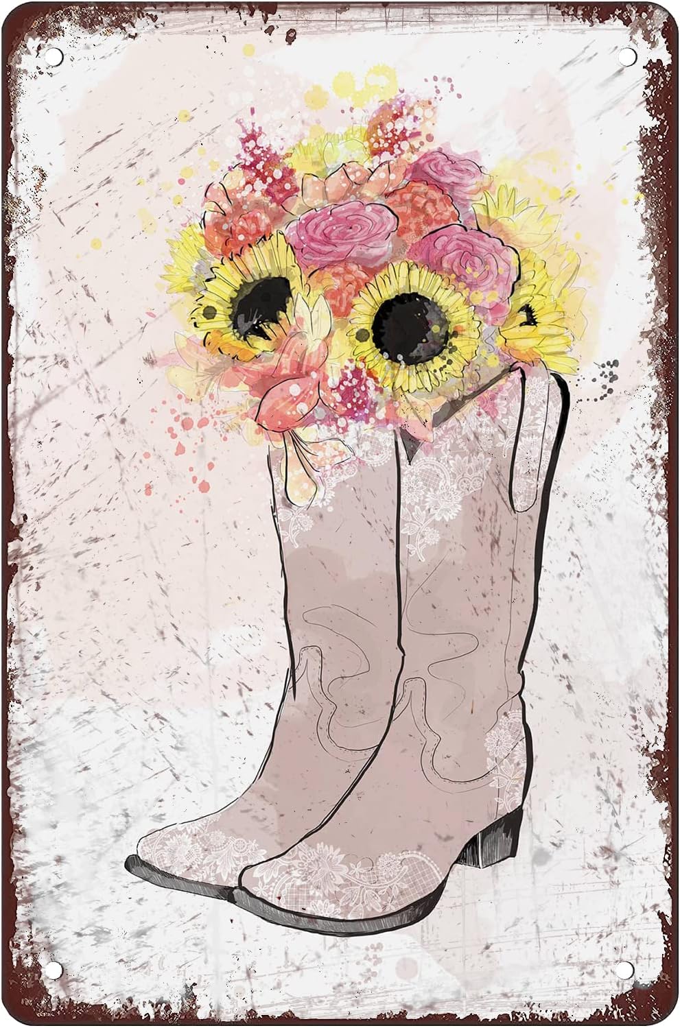 Tin Sign 8x5.5 Inch Cowboy Boots And Sunflowers Vintage Garden Tin Sign ...