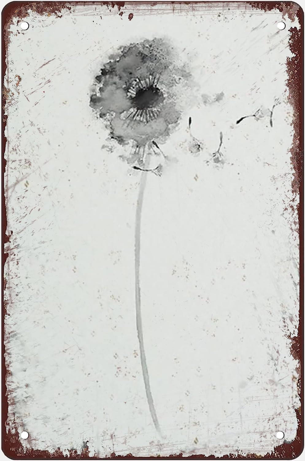 Tin Sign 8x5.5 Inch Dandelion Drawing Gray Wall Decor Abstract Flower ...