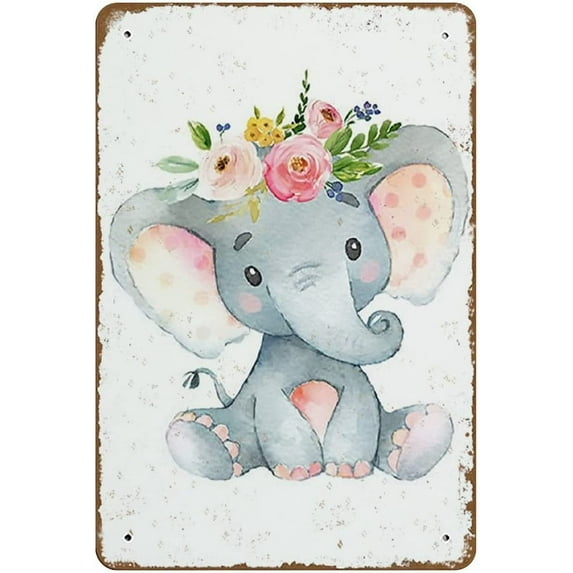 Tin Sign 8x5.5 Inch Elephant Nursery Elephant Wall Art Pink And Gray ...
