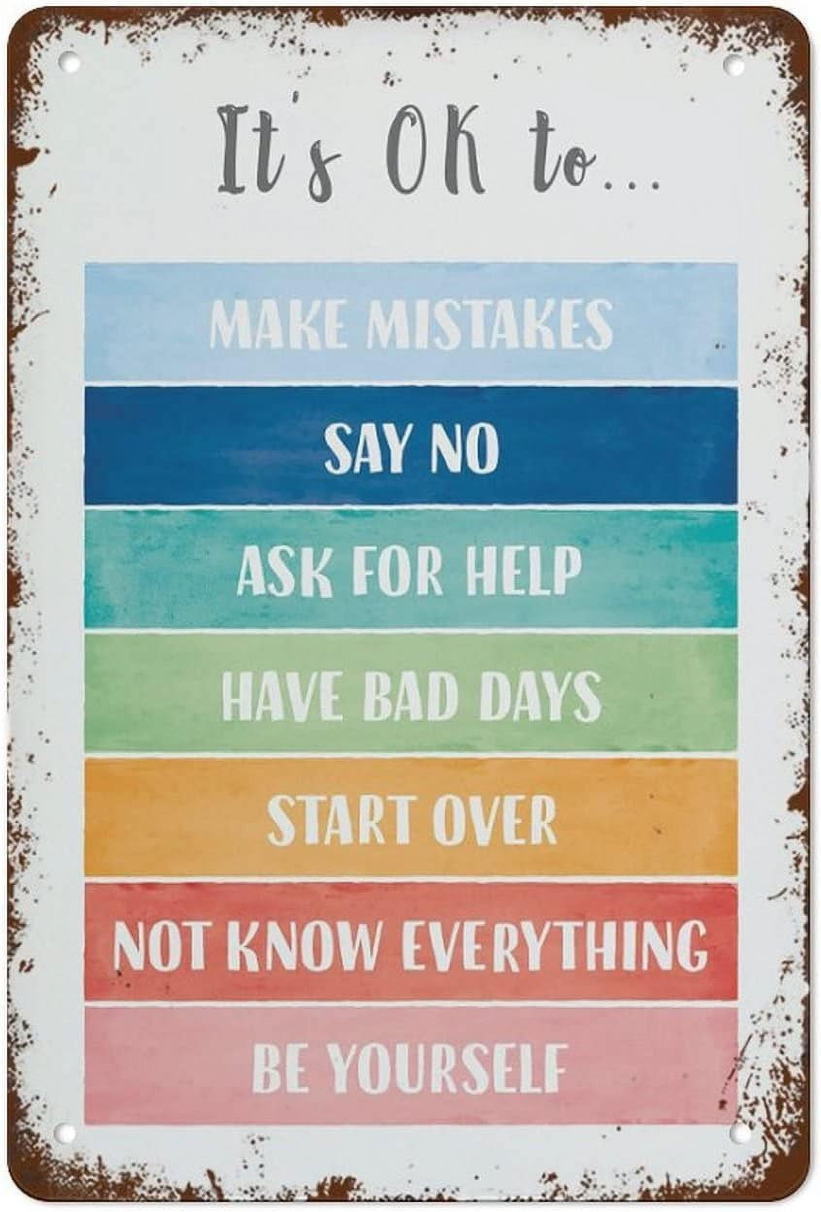 Tin Sign 8x5.5 Inch Feelings Poster It's Ok To Make Mistakes Poster ...