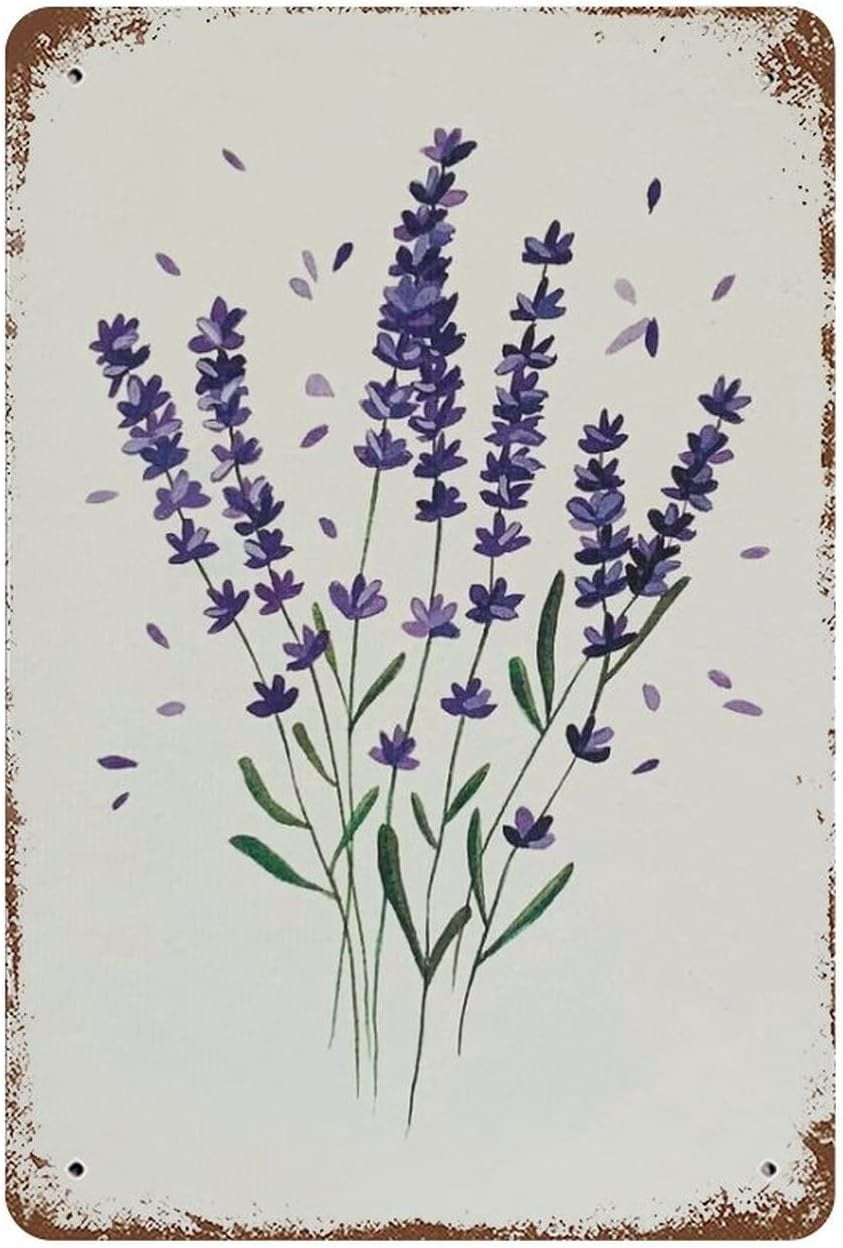 Tin Sign 8x5.5 Inch Lavender Botanical Floral Spring Tin Signs Retro ...