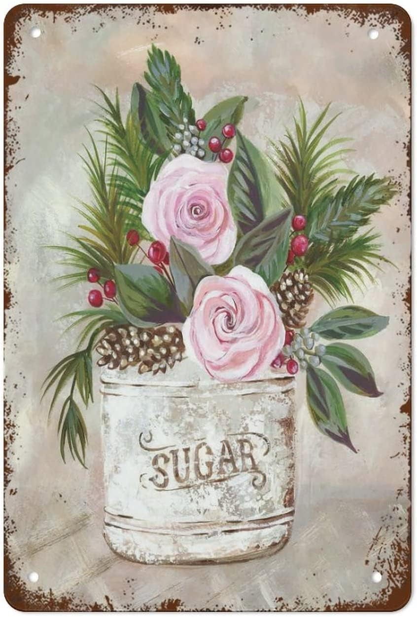 Tin Sign 8x5.5 Inch Metal Sign Vintage Christmas Sugar Bouquet Wall ...
